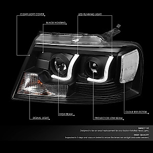 Auto Dynasty Dual LED DRL Projector Headlights Assembly Compatible with Ford F150 Lincoln Mark LT 2004-2008, Driver and Passenger Side, Black Housing Clear Corner