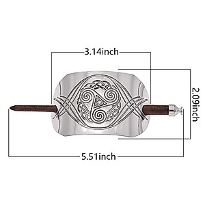 BetterUS Handmade Carved Wooden Hair Clip with Stick in Metal Curved Cover Women Hair Style Tool (2#)