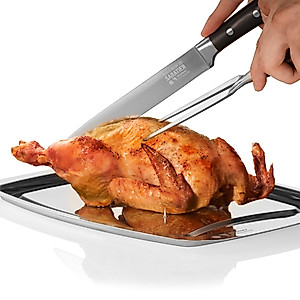 Sabatier Turkey Carving Knife Set for Meat - Carving Knife and Fork Set - Meat Carving Kit with Sharpening Steel - Set of 3 - Carving Sets for Meat - Cuts Meat Like Butter - Wooden Gift Box