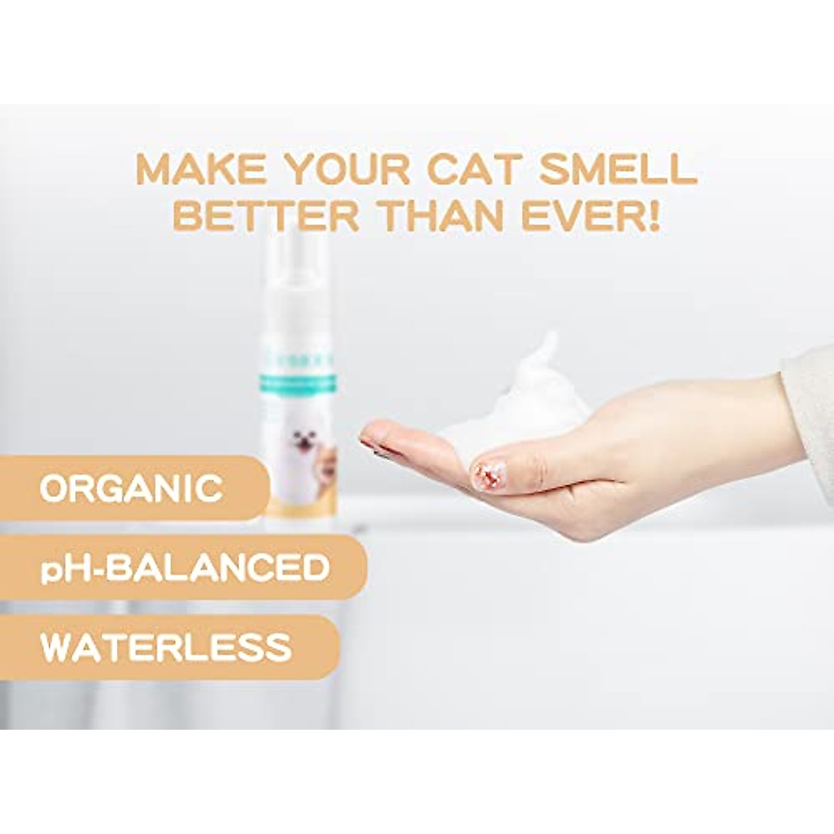 FAMOUS Waterless Cat Shampoo, Dry Shampoo for Cats, Rinse Free and Relieves Hairballs, for Smelly Pets, Natural Ingredients Pet Shampoo Without Alcohol, No Water or Rinses Needed