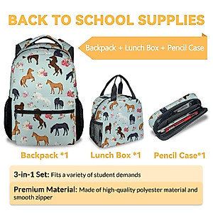 Mercuryelf Horse for Women Backpack with Lunch Box Set, 3 in 1 School Backpacks Matching Combo, Aesthetic Mint Green Bookbag and Pencil Case Bundle