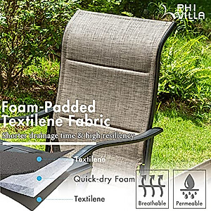 PHI VILLA Outdoor Dining Chairs Set of 4, High Back Textilene Fabric Padded Armchairs with E-Coated Steel Frame for Patio, Porch, Deck, Yard