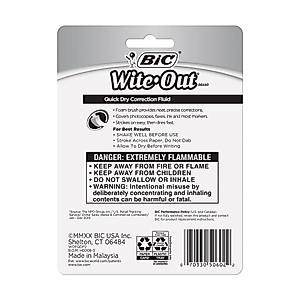 Bic Wite-Out Quick Dry Correction Fluid - 2 pack - white color writeout - white-out