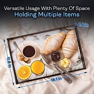 Bowmani Large Ottoman Tray Set - Faux Marble Coffee Table Tray with Black Accents, 18 x 12 Inches