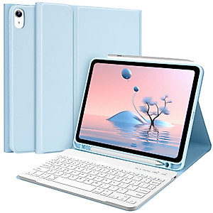 TQQ iPad Air 11-inch (M2) 2024/ iPad Air 5th/4th Generation Case with Keyboard - Rechargeable Bluetooth Keyboard, Pencil Holder, for New iPad Air 11-inch (M2) 2024 /iPad Air 10.9 inch, Blue