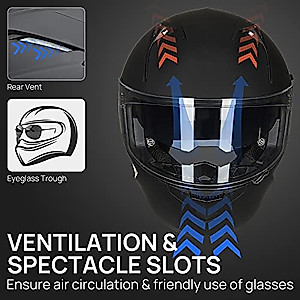 ILM Motorcycle Helmets with Built in Bluetooth Full Face Casco para Moto Dual Visor for Adults Men Women DOT Model-X9(Matte Black,M)