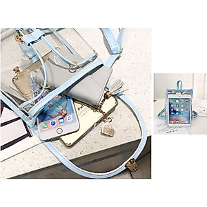 Mini Clear Backpack with Removable Pouch Transparent PVC Shoulder Bag Handbag, Blue, Small