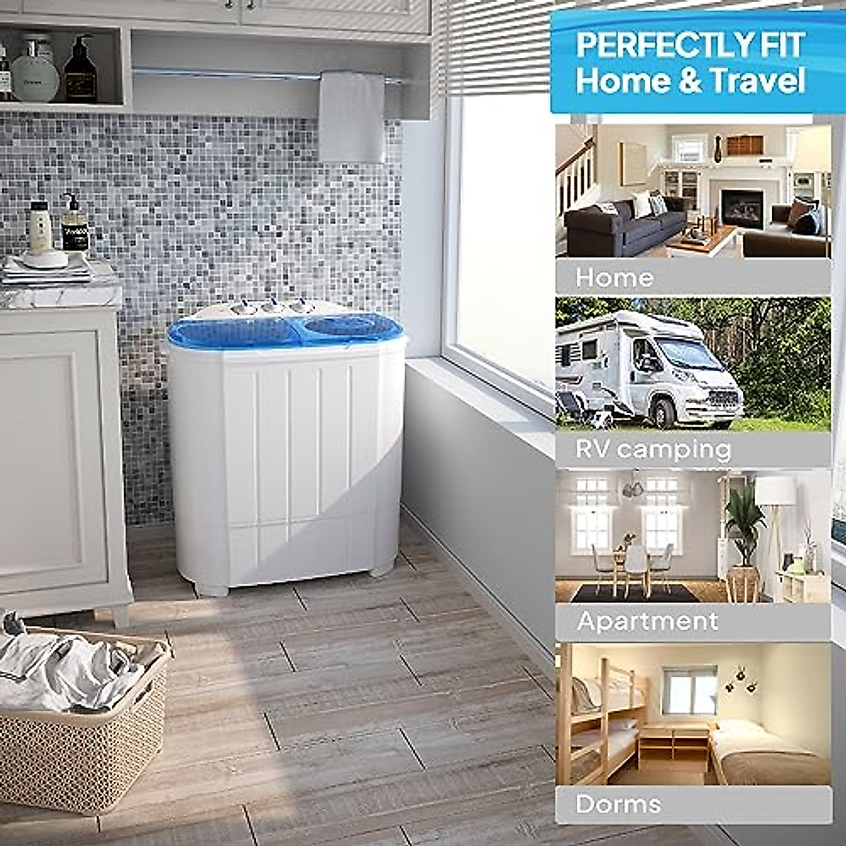 ROVSUN 11LBS Portable Washing Machine, Electric Mini Twin Tub Washer with Spin Dryer, Washer(7LBS) and Spinner(4LBS), Great for Home Dorms Apartments RV Camping