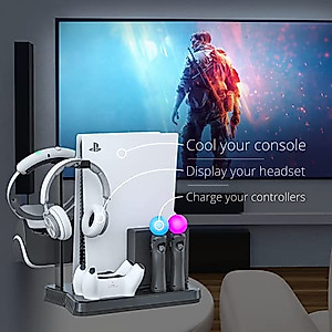 Skywin PSVR Charging Display Stand - Showcase, Cool, Charge, and Display your PS VR - Compatible with Playstation. PS5 Headset Stand, Fan, Controller Charger and Hub (PS5 VR)
