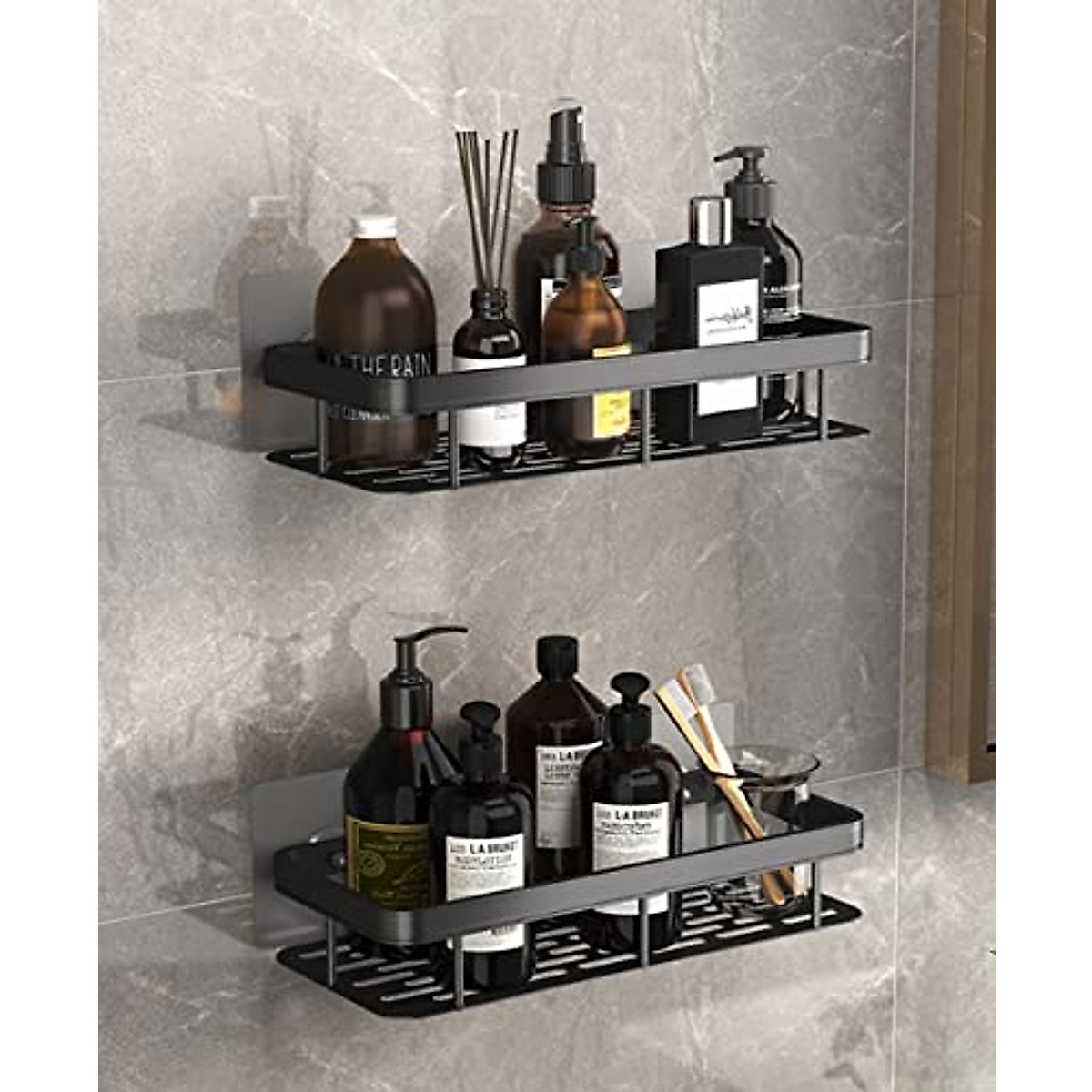 ESFOTO Shower Caddy Shelf Adhesive Bathroom Organizer Wall Mounted 2 Pack Shower Shelves No Drilling Shower Storage Rack Rustproof for Bathroom Kitchen Toilet