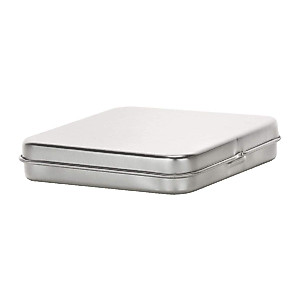 Magnakoys Square Silver Metal Hinged Tins 3.5 x 3.5 x .70 Inches Boxes for Candy Storage Geocaching (7-Pack)