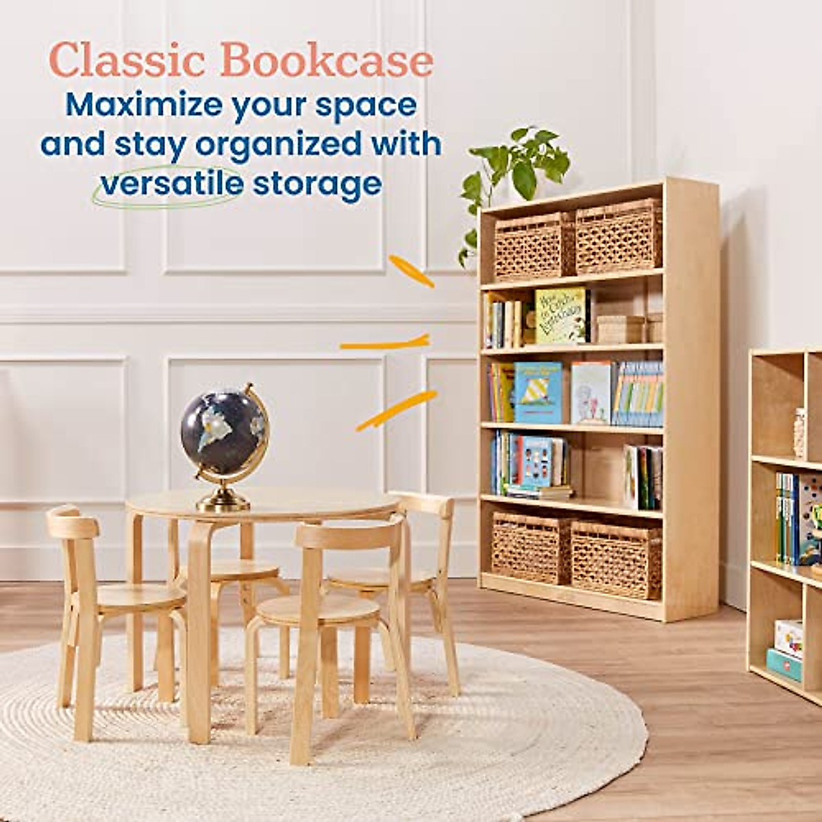 ECR4Kids Classic Bookcase, 60in, Adjustable Bookshelf, Natural