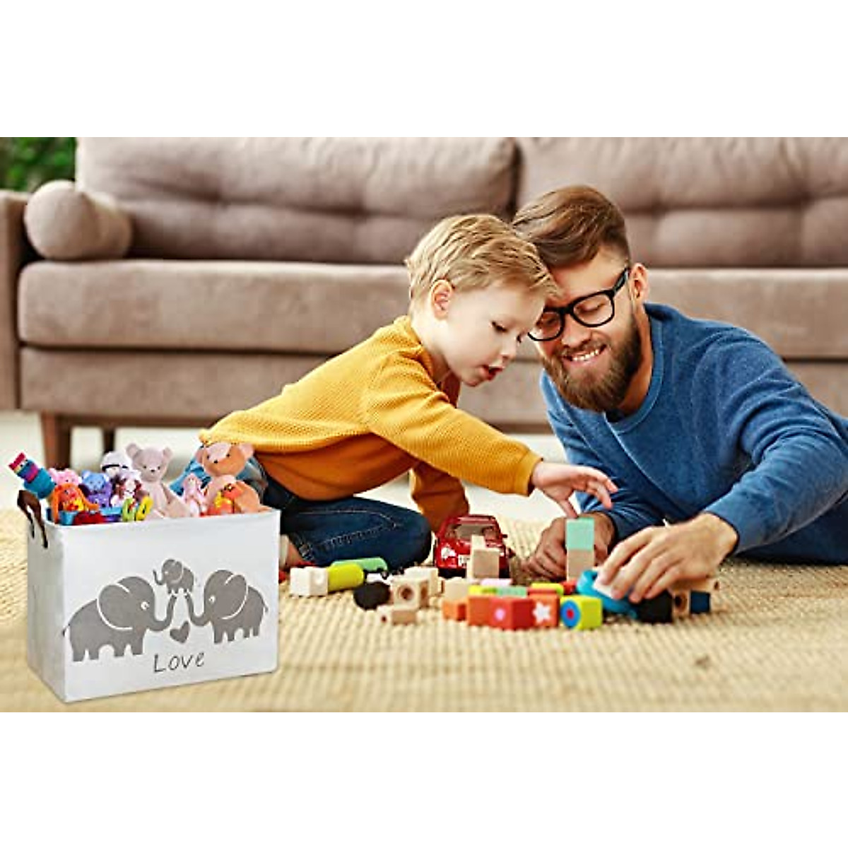 HIYAGON Baby Basket Cute Elephant Basket for Boys and Girls Toy Storage Bin Organizer Box Gift Basket Empty Rectangular Room Decor for Home(Love Elephants)