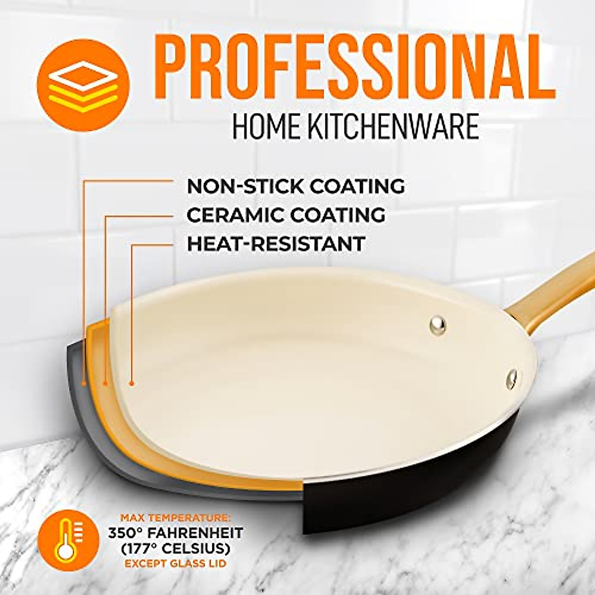 NutriChef 10" Medium Fry Pan - Medium Skillet Nonstick Frying Pan with Golden Titanium Coated Silicone Handle, Ceramic Coating, Stain-Resistant And Easy To Clean, Professional Home Cookware