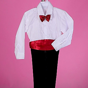 Dressy Daisy Baby Boy Tuxedo Black Suit 5 Pieces Set Formal Wear Wedding Outfit Size 18-24 Months, with Red Cummerbund