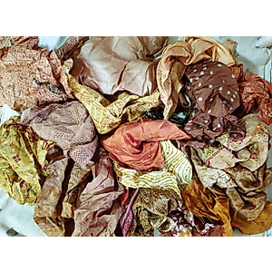 VINTAGEFABULOZ 15 Pcs 12"*20" Vintage Silk Sari Brown Fabric Scrap Remnant's for Journal Scrapbook Craft Project Jewelry Applique DIY Gift Wrap