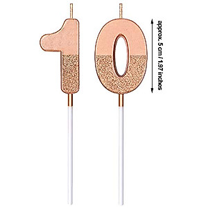 BBTO 10th Birthday Candles Glitter Cake Numeral Candles 10th Birthday Cake Topper Decoration for Birthday Wedding Anniversary Celebration Favor, Rose Gold