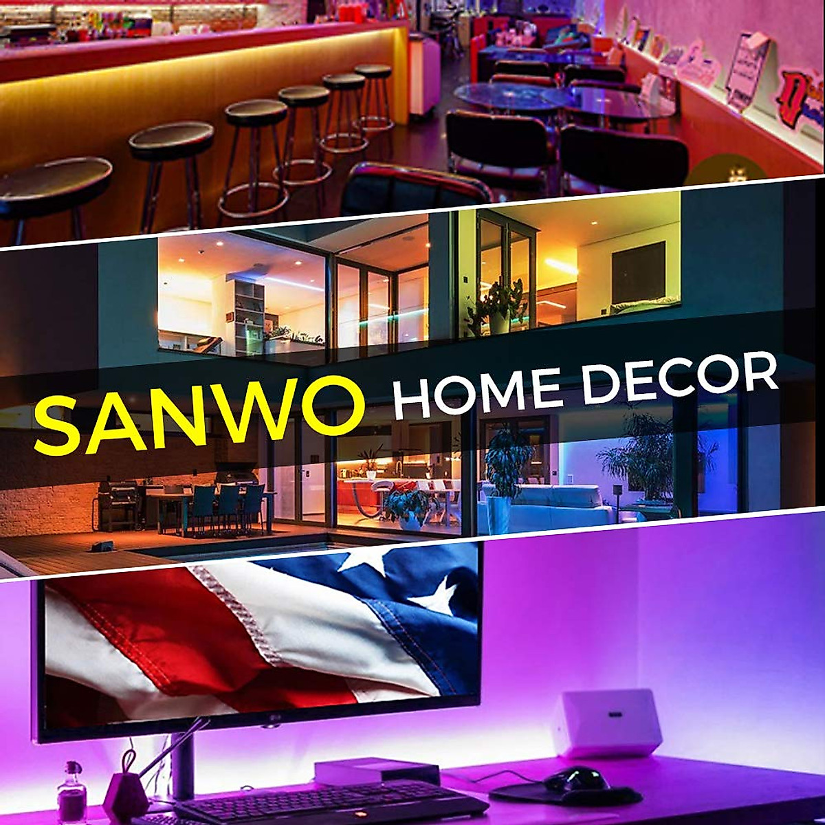 LED Strip Lights with Remote, 32.8 Feet LED Light Strip Music Sync for Room Lighting, Color Changing Tape Lights Kit with LED Controller, Flexible LED Strip for Home Kitchen