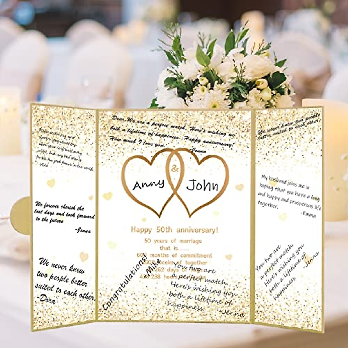 Trgowaul Gold 50th Wedding Anniversary Guest Book Alternative, 50th Anniversary Decorations, 50 Years of Marriage Signature Certificate Board, Happy 50 Anniversary Party Supplies Gift Card Men Women