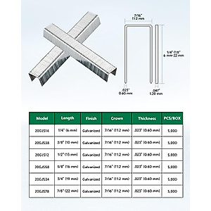 meite 20 Gauge J10 Series 7/16-Inch (11.2mm) Crown 1/2-Inch Length Upholstery Staples for Staple Gun, Fine Wire Galvanized Staples for Carpet, Work Box, Cable, Shed (5,000 Pieces)