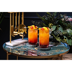 Vintage Flamingo Collins Gin and Rum Cocktail Glasses | Set of 4 | 12 oz Crystal Highball Glassware for Drinking Mojito, Gin Tonic, Bar Drinks | Tropical Glassware Collection