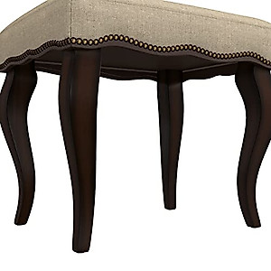 Hillsdale Furniture Hamilton Backless Vanity Stool, Burnished Oak Wood and Ivory Upholstery with Nail Head Trim