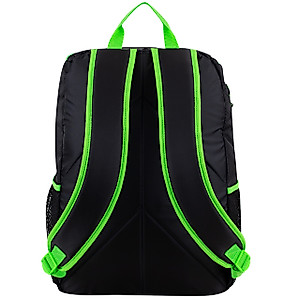 FUEL Teens Student Water Resistant Backpack Set Lunch Bookbag Bag Soft Reusable Insulated Cooler Lunch Box Thermal Travel Office Lunch Bag, Black with Neon Green
