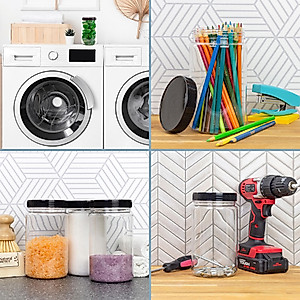 Cornucopia 32oz Clear Plastic Jars with Black Ribbed Lids (6 pack): BPA Free PET Quart Size Canisters for Kitchen & Household Storage