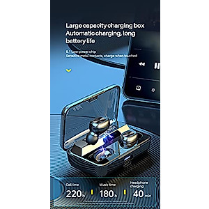 TWS Wireless Earbuds Bluetooth 5.1 Headphones Build in Mic HD Large Display Charging Box IPX7 Waterproof Voice Assistant Automatic Pairing USB Type-C Low Latency for Android iOS Windows Mac (Black)