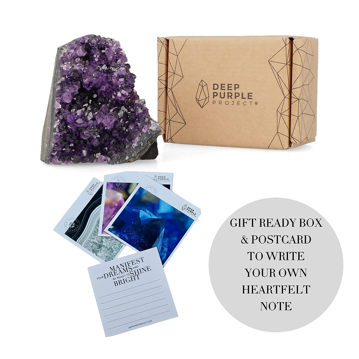 DEEP PURPLE PROJECT 1 Lb Quartz Crystal Cluster Raw Amethyst Stone Plus: GIFT WRAP BOX INCLUDED