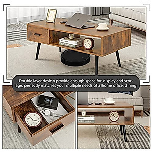 Iwell Mid-Century Boho Coffee Table & Nightstand Set of 2, 2 Piece Furniture for Living Room, End Table with Drawer, TV Console, Office Sofa Table, Cocktail Table