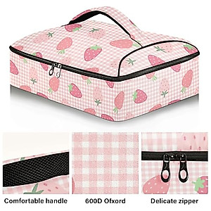 Kcldeci Insulated Thermal Food Carrier Insulated Casserole Carrier for Hot or Cold Food,Strawberry on Checkered (2) Insulated Tote Bag for Potluck Cookouts Parties Picnic,Lasagna Lugger