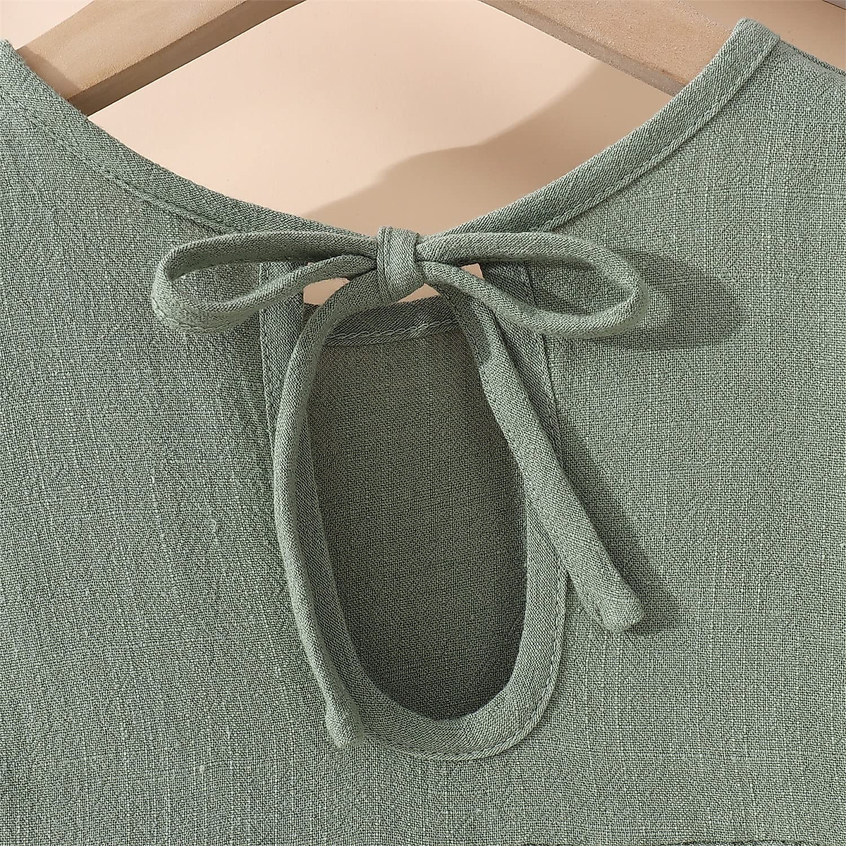Toddler Baby Girl Dress Summer Cotton Linen Ruffle Halter Sleeveless Kids Casual Beach Party Dresses 2-7 Years (Grey Green, 4-5T, 4_Years)