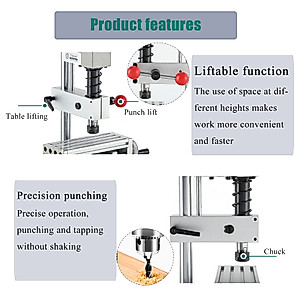 Huanyu Mini Drill Press Electric Benchtop Drilling Machine Drilling Tapping Slot Milling 3 in 1 Micro Drilling Tool 1.2” Drill Depth with Drill Chuck Compound Drilling Slide Table for Wood Aluminum