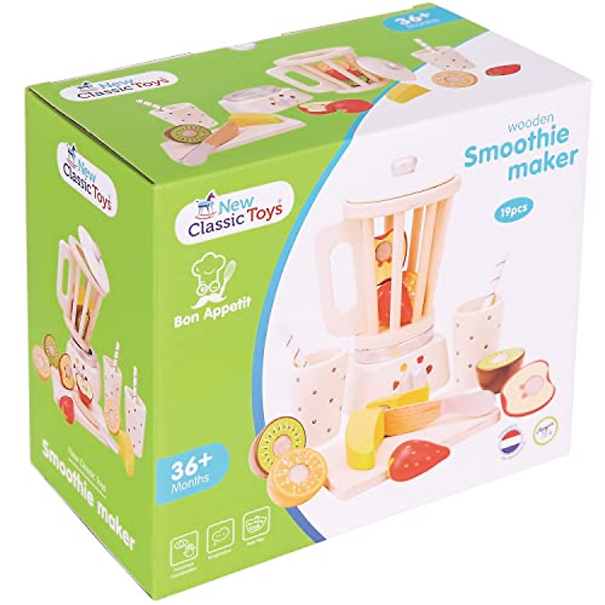 New Classic Toys Wooden Smoothie Set - Pretend Play Toy for Kids Cooking Simulation Educational Toys and Color Perception Toy for Preschool Age Toddlers Boys Girls