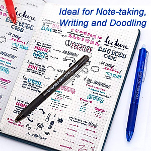 sunacme Erasable Gel Pens, Retractable Erasable Pens Clicker Fine Point Gel Ink Pen, 0.7mm Smooth Ink for Completing Sudoku and Crossword Puzzles (8 Black/4 Blue/4 Red)