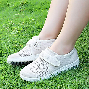 Womens Diabetic Walking Shoes Adjustable Outdoor Sneakers Recovery Easy On Off Strap Wide Width Slippers Comfort for Seniors Elderly Woman Swollen Feet, Edema, Foot Pain