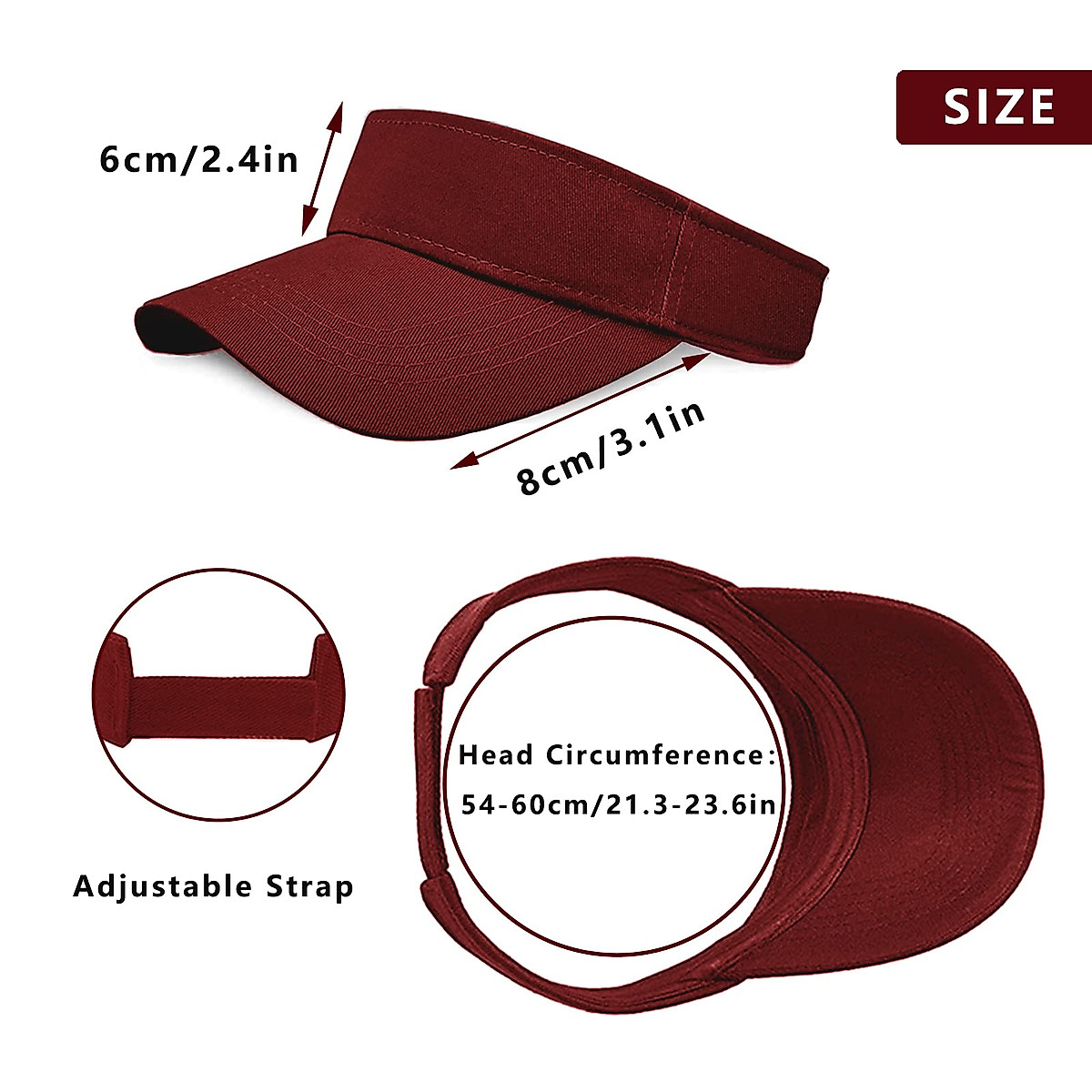 2 Pieces of Burgundy Sun Visor Hats Adjustable Sport Visors Cap Visors for Women and Men (One Size)