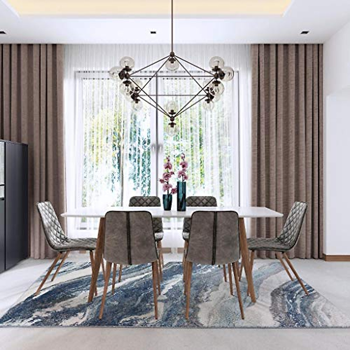 LUXE WEAVERS Rug – Art Deco Living Room Carpet with Marble Swirl – Persian Area Rugs for Modern Home Décor, Soft Luxury Rug, Stain-Resistant, Medium Pile, Jute Backing, Blue / 8’ x 10’