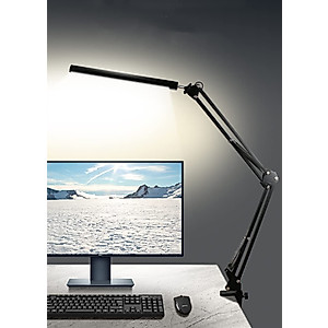 Desk Lamp,12W Eye-Caring Metal Swing Arm Desk Lamp with Clamp, 20 Brightness Dimmable Clamp Desk Light with Memory Function, 360 Degree Spin Architect Table Desk Lamps for Dorms, Studios Reading