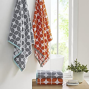 Lita Cotton Bathroom Towels , Jacquard Highly Absorbent Bath Towel Set , 6-Piece Include 2 Bath Towels & 4 Hand Towels , Orange Grey