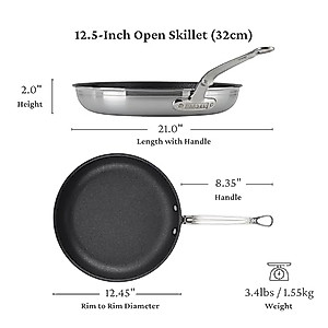 Hestan - ProBond Collection - TITUM 100% Triple Bonded Nonstick Stainless Steel Frying Pan, Induction Cooktop Compatible, Made without PFOAs (12.5-Inch)