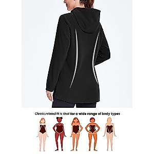 Willit Women's Long Fleece Jacket Full-Zip Thermal Fleece Hooded Jacket Lightweight Winter Coat Black L