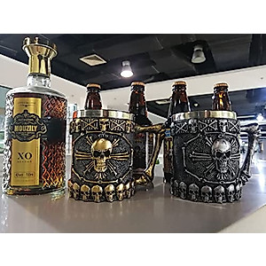 Classic Stainless Steel Reusable Insulated Viking Skull Cups Novelty Coffee Mugs for Women and Beer Mug for Men 14oz with Handles for Tea Milk Coffee Drinking &Halloween Bar Drinkware Gift,Party Cup