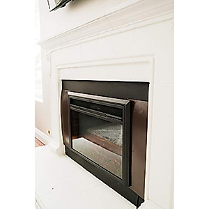 XBrand 32 Inch Long Black Curved Glass and Steel Indoor Insert Electric Fireplace Heater with Remote Control, LED Rolling Flame Effect, and Temperature Limiting Control