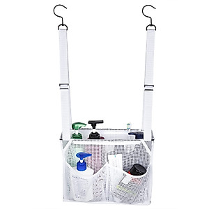 Phying Hanging Mesh Shower Caddy College with Hooks, Bath Baskets Organizer Storage with 4 Pockets for College Dorm Rooms, Gym, Swimming and Travel