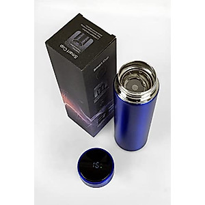 Temperature Sensing Water Bottle Thermos for Office, Outdoors, Sports, Comes with Removable Filter (Blue)
