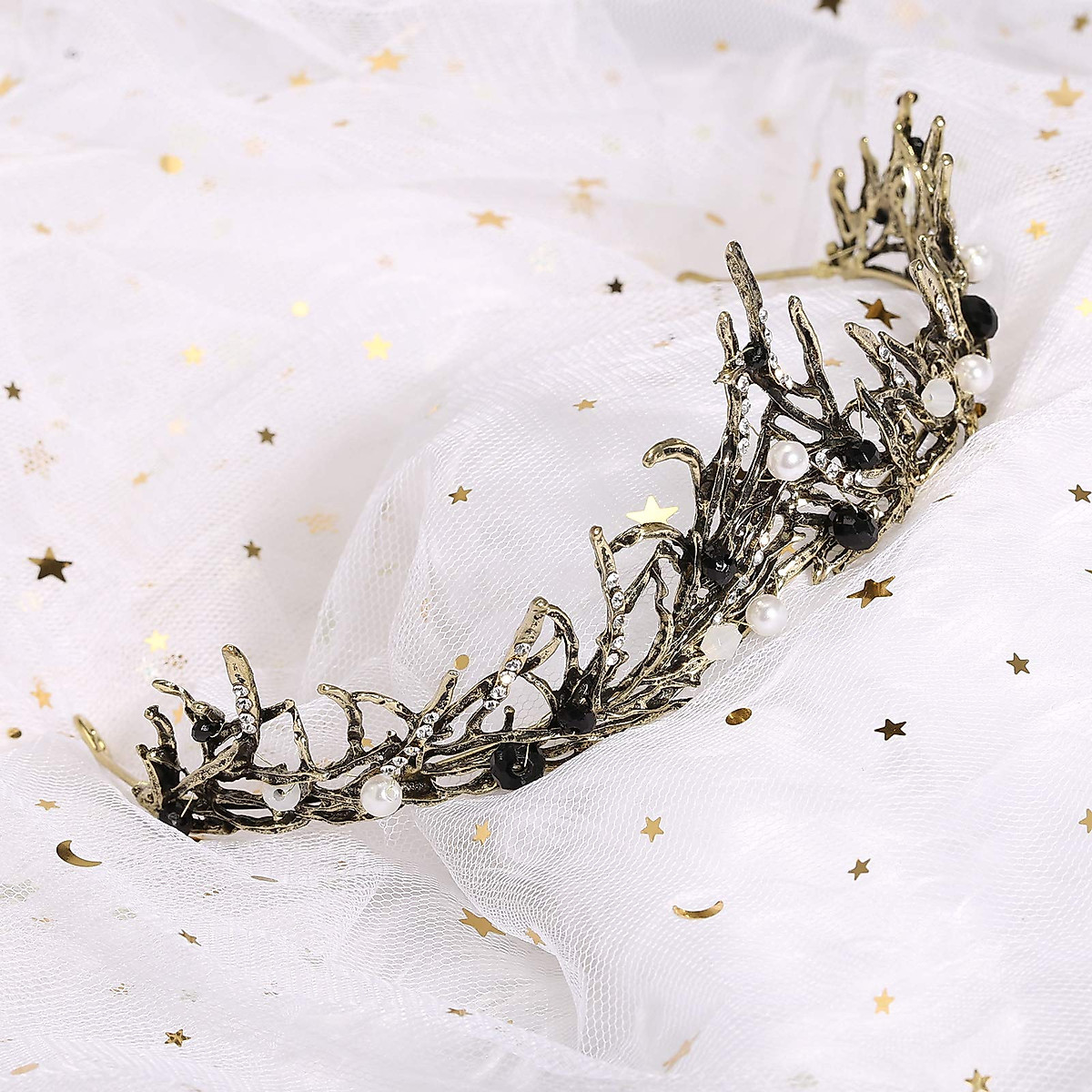 Makone Baroque Halloween Crown Black Queen Crown for Women,Vintage Tiaras with Gemstones Party Gothic Headpiece Halloween Tiara