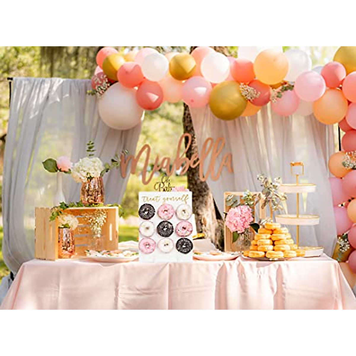 Rmeosye Donut Wall Display Stand Reusable Donut Holder Board Rustic Wood Doughnut Food Buffet Display for Wedding, Baby Shower, Bridal Shower, Birthday Party Treat Yourself Fits 9 Donuts (White)