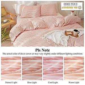 EAVD Duvet Cover Twin XL Pink Striped Duvet Cover Soft Microfiber Classic Pink and White Striped Geometric Bedding Set with 2 Pillowcases Reversible Pink Striped Comforter Cover with Zipper Closure